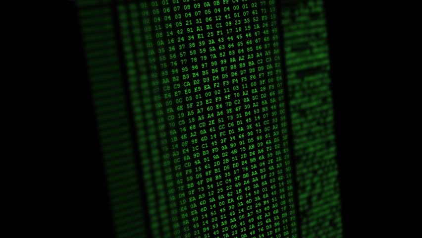 Green Hexadecimal Code Running Up A Computer Screen Green Digits