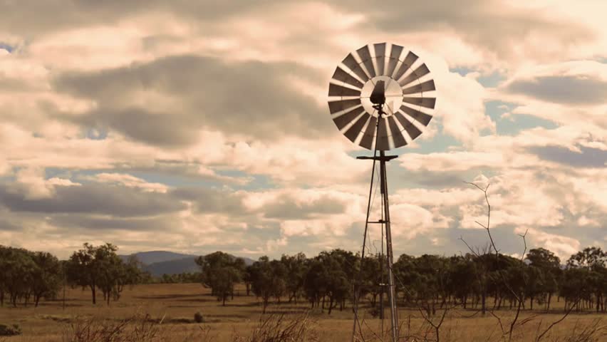 Windmill In The Outback Of Queensland, Australia. Stock Footage Video ...
