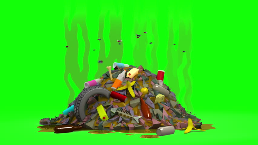 Smelly Trash Can And Garbage Bags. 3D Animation. Green Screen, Loopable ...