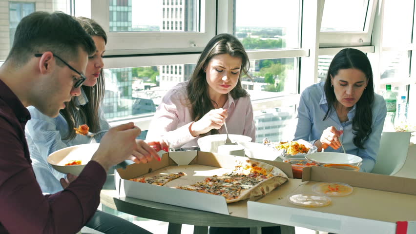 Businesspeople Eating Lunch Together In The Office Stock Footage Video ...