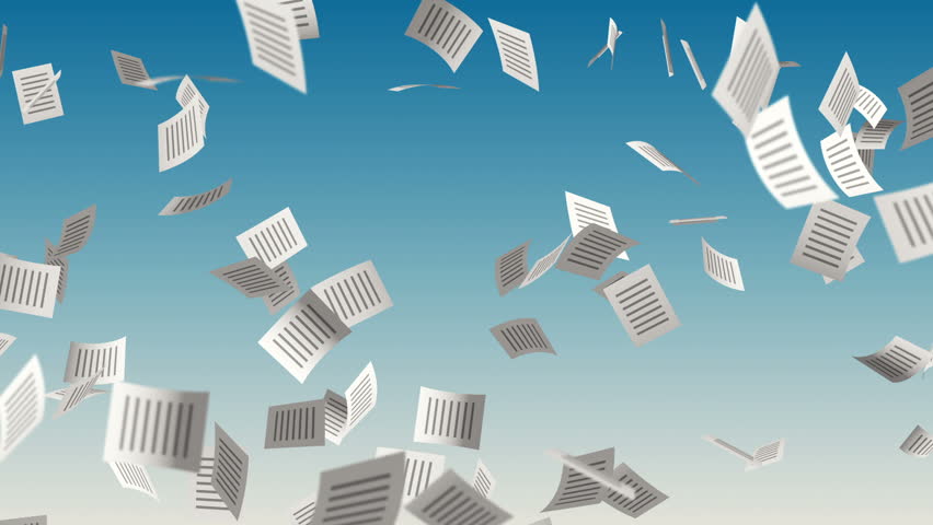 Flying Papers On Sky Background. Progressive Looping CG Animation ...