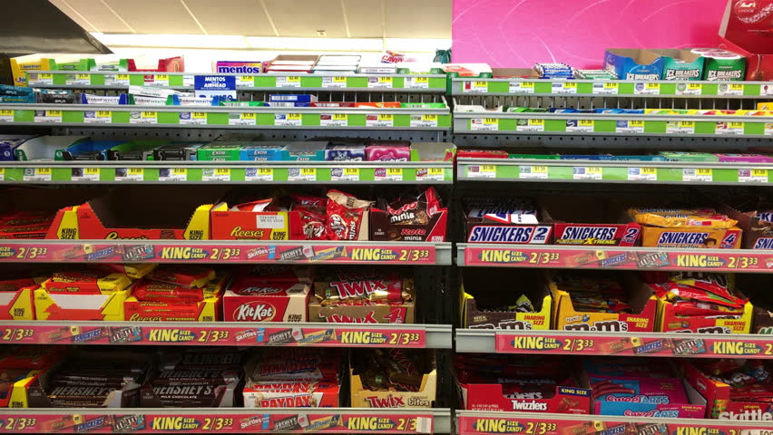 USA - CIRCA 2015: Candy Aisle, With Typical Selections, At The Gas ...