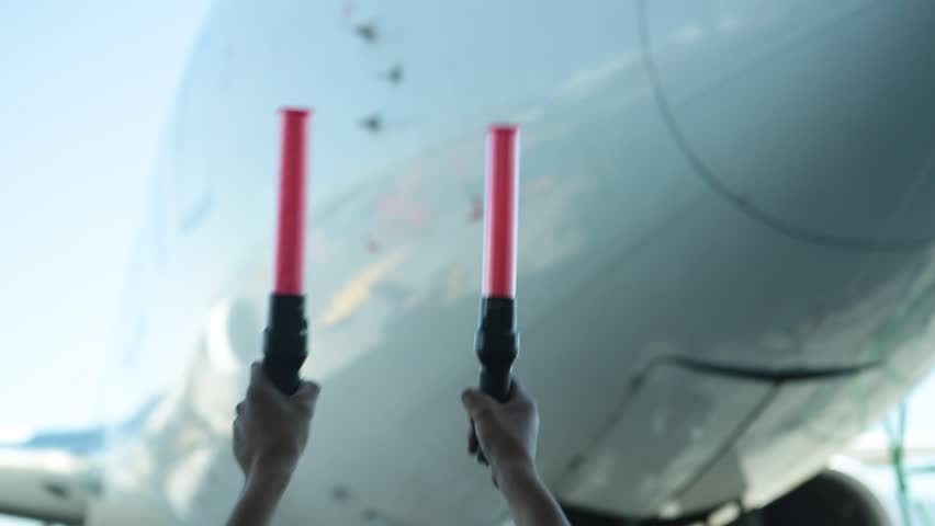 Airplane Landing Guide Light At Airstrip Runway During Day Time With In ...