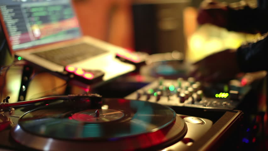 Cool Dj Behind The Turntables Performing In A Bar Stock Footage Video ...