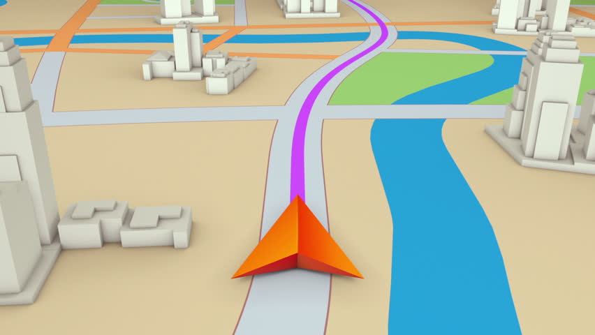 GPS Navigation Concept. Arrow Moving Forward On A Map. Seamless Loop ...