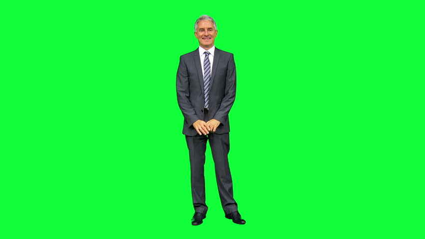 Mature Male Caucasian Businessman Standing In Front Modern Green Screen ...