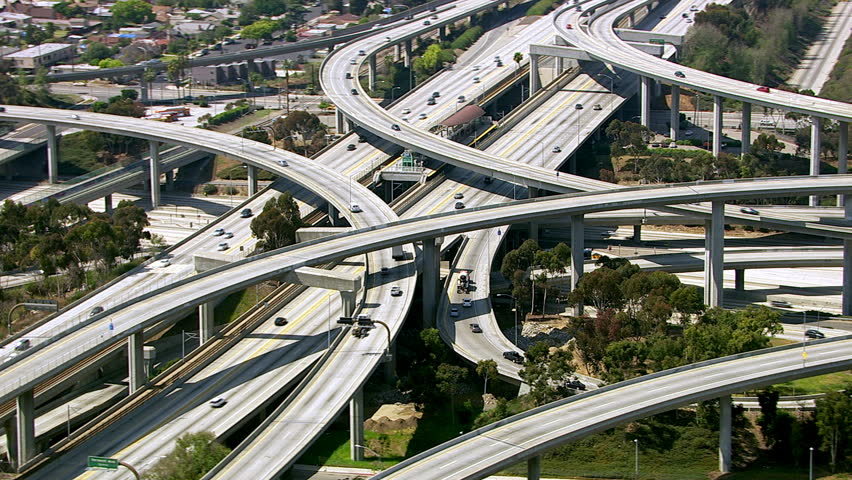 Aerial View Of Los Angeles Freeway Intersection Stock Footage Video ...