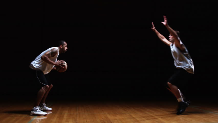 Wide Shot Of Two Basketball Players Playing Against Each Other Stock ...