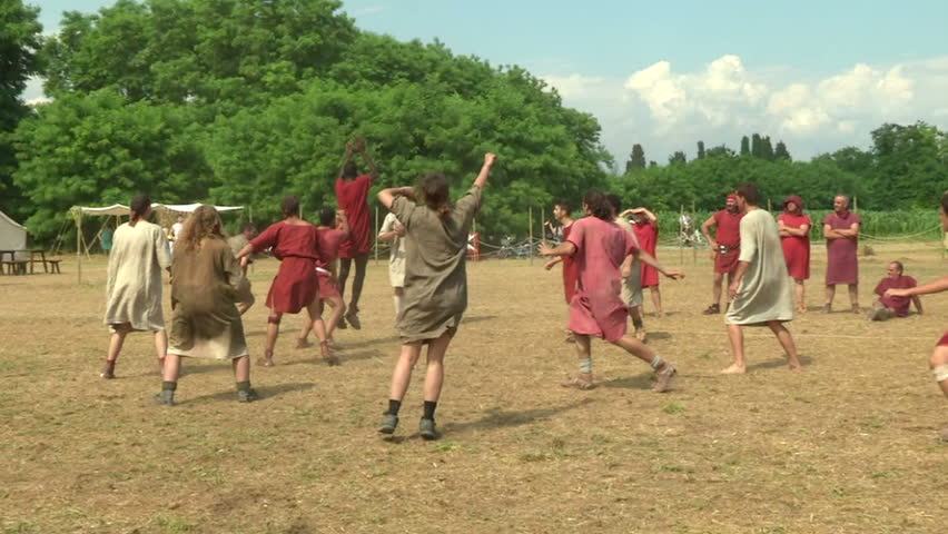 AQUILEIA - JUNE 22: Roman Legionary Play Harpastum (a Form Of Ball Game ...