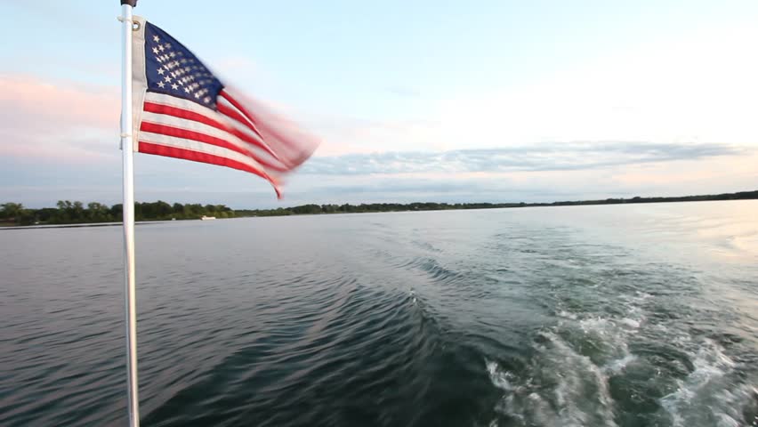 American Flag Sunset Boat