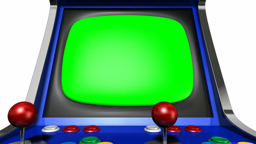 A Pan Around Of A Vintage Arcade Game With A Joystick And A Green ...