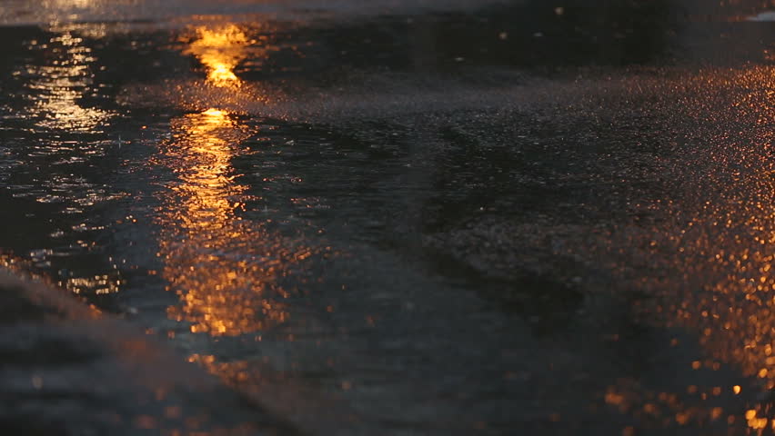 Heavy Rain, Busy Street. Car And Traffic Lights Reflect On A Rainy Road ...