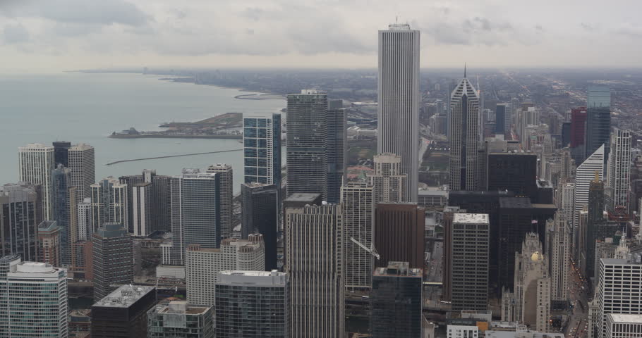 Aon Center Amoco Building Chicago Skyline Aerial View Futuristic ...