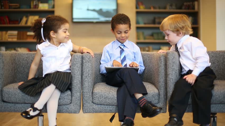 Three Cute Children In Business Clothing In Business Center Stock ...