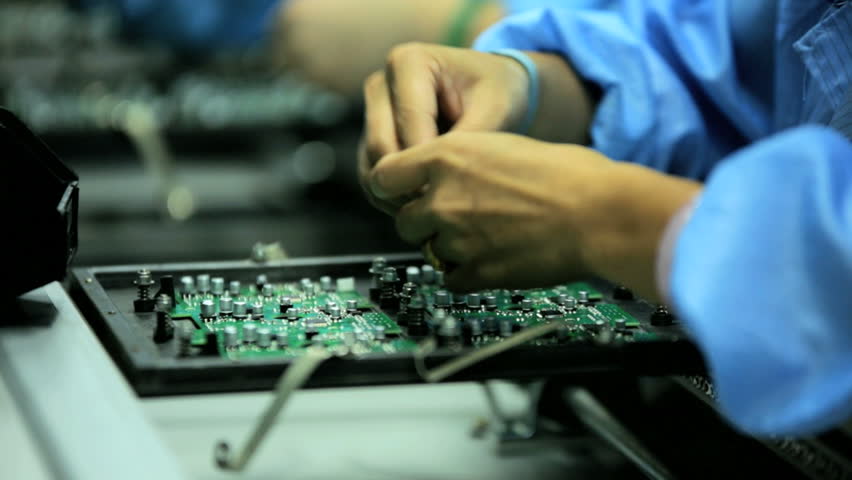 Factory Assembly Line Production Of PCBs For Electronic Equipment ...