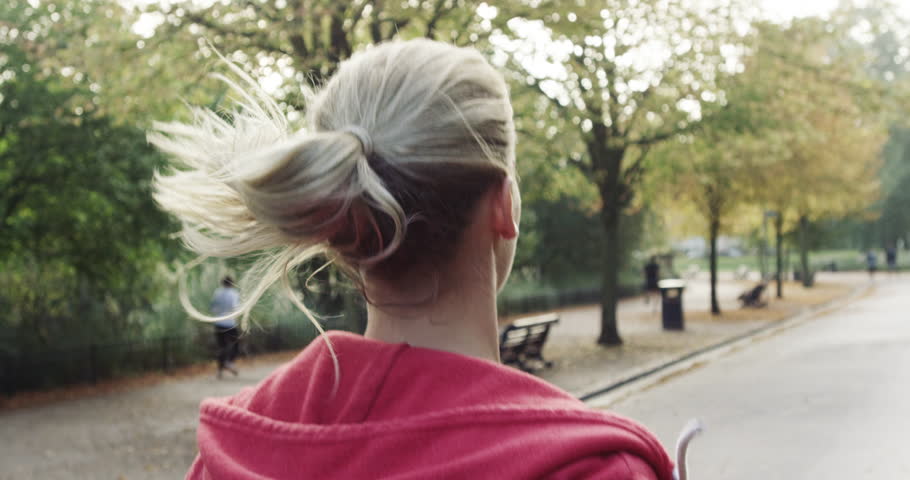Woman Running Pony Tail Close Up Behind Shot Stock Footage Video ...