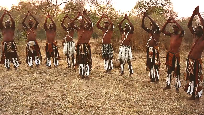 Traditionally Dressed African Tribesmen Of The Herero Tribe Dance And ...