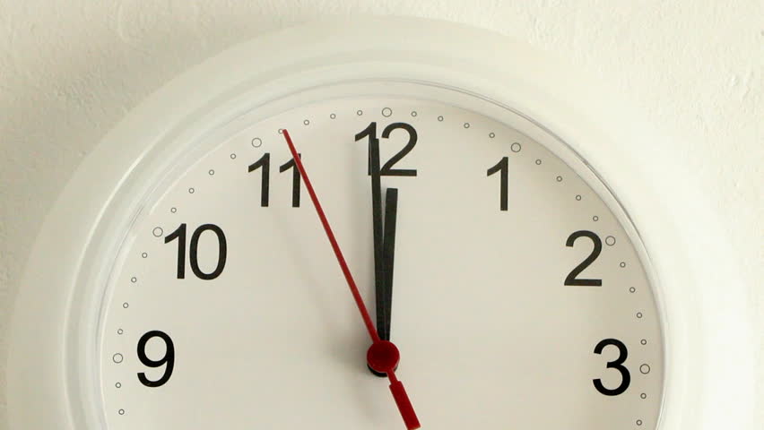 Midday. Closeup White Clock Hanging On Wall Ticking. Full HD 1920x1080p ...